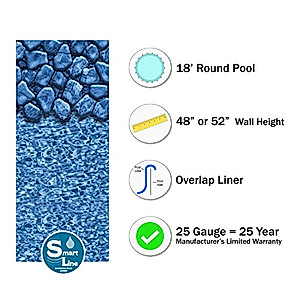 Smartline Boulder Swirl 18-Foot Round Liner | Overlap Style | 48-to-52-Inch Wall Height | 25 Gauge Virgin Vinyl | Designed for Steel Sided Above-Ground Swimming Pools | Universal Gasket Kit Included