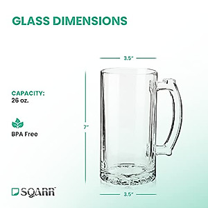 Beer Mug With Handle- Drinking Glass Dishwasher and Freezer Safe - Drinking Cup 26 ounce Large Pub Beer Mug with 2 Stainless Steel Ice Cubes - Traditional Beer Mug, Tea Glass, Cocktail Glass
