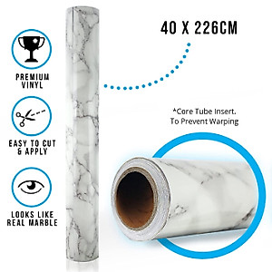 Craftopia Adhesive Craft Vinyl Roll | White Marble Vinyl , Bamboo, Wood Grain | Various Sizes and Designs (White and Gray Marble Color Pack of 3) .