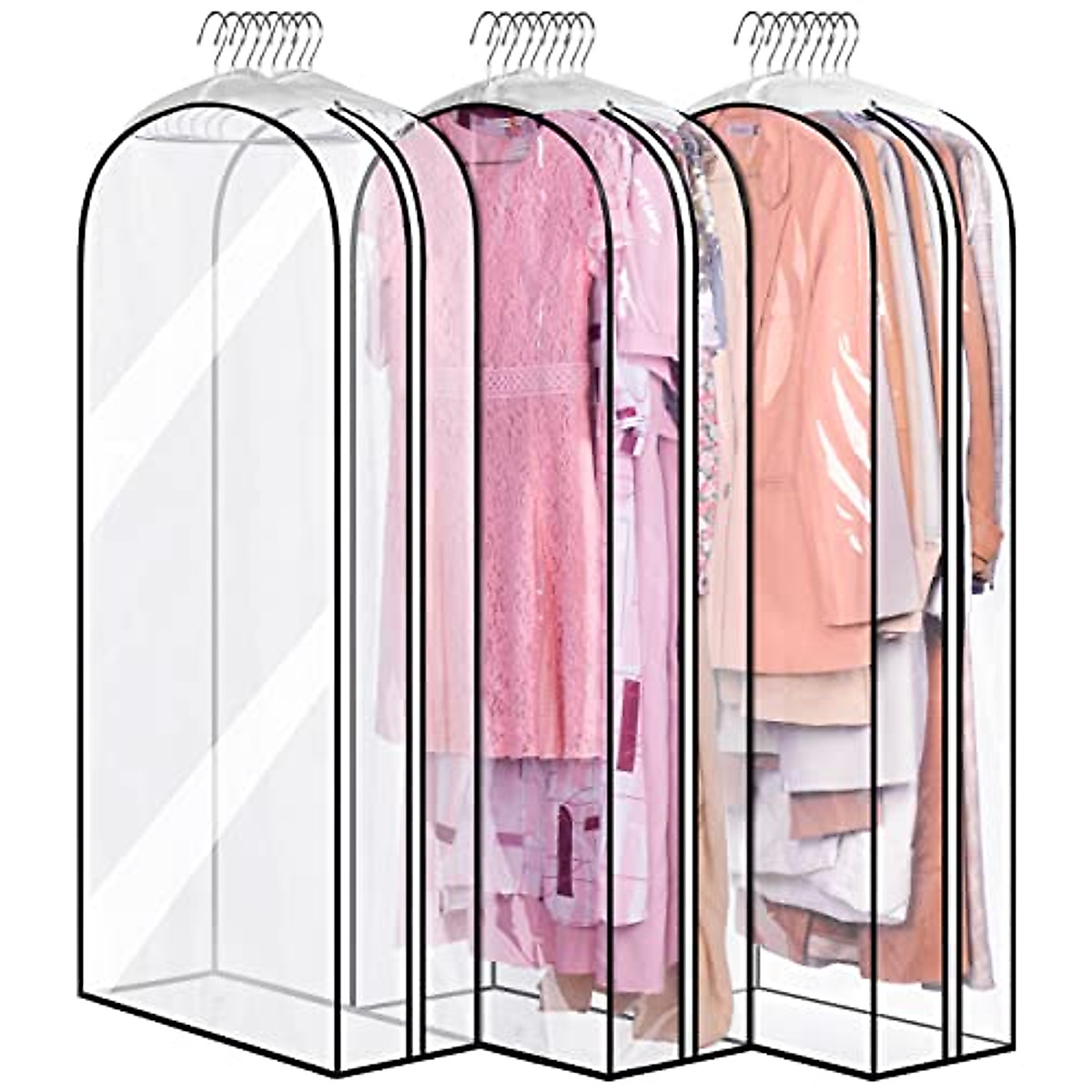 MISSLO 3 Pack 40" All Clear Suit Bags for Closet Storage + 3 Pack 50" Dress Bags for Closet Storage