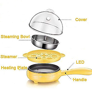 JTJxop 5.5-Inch Nonstick Electric Skillet, Mini Household Electric Frying Pan Skillet, Electric Baking Pan, Easy to Clean, 400W Yellow,B