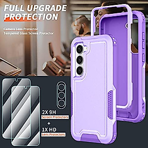 Military Grade Drop Protection Case For Samsung Galaxy S23 Plus with (2Pcs Tempered Glass Screen Protector+1Pcs Camara Lens Protector), Heavy-Duty Tough Rugged Full body Shockproof Hybrid cover