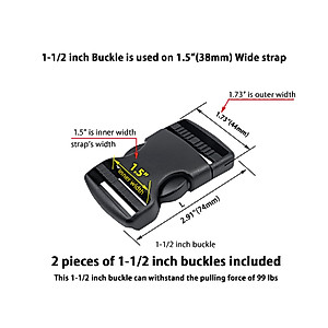 Baitoo Side Release Buckles,1 1/2 Inch Heavy Duty Dual Adjustable Plastic Buckle Snaps Clips 1.5 Inch Backpack Belt Buckle Replacement 2 Packs