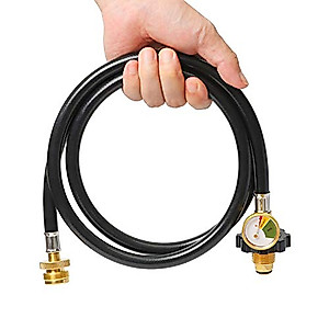 Generep 5FT Propane Hose Adapter 1lb to 20lb with Gauge, Converts Coleman Roadtrip Portable Grill, Buddy Heater, Tabletop Grill to LP Cylinder POL Connection