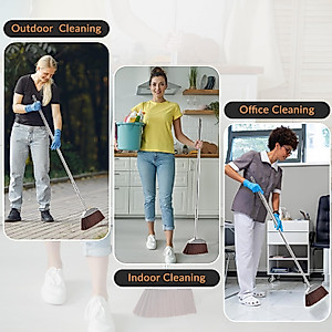 VOOWO Broom with Dustpan Combo Set, 46" Stainless Steel Broom and Dustpan Set for Home, Heavy Duty Dust Pan with Long Handle, Broom for Sweeping Indoor and Outdoor, Kitchen Broom and Dust Pan (Brown)