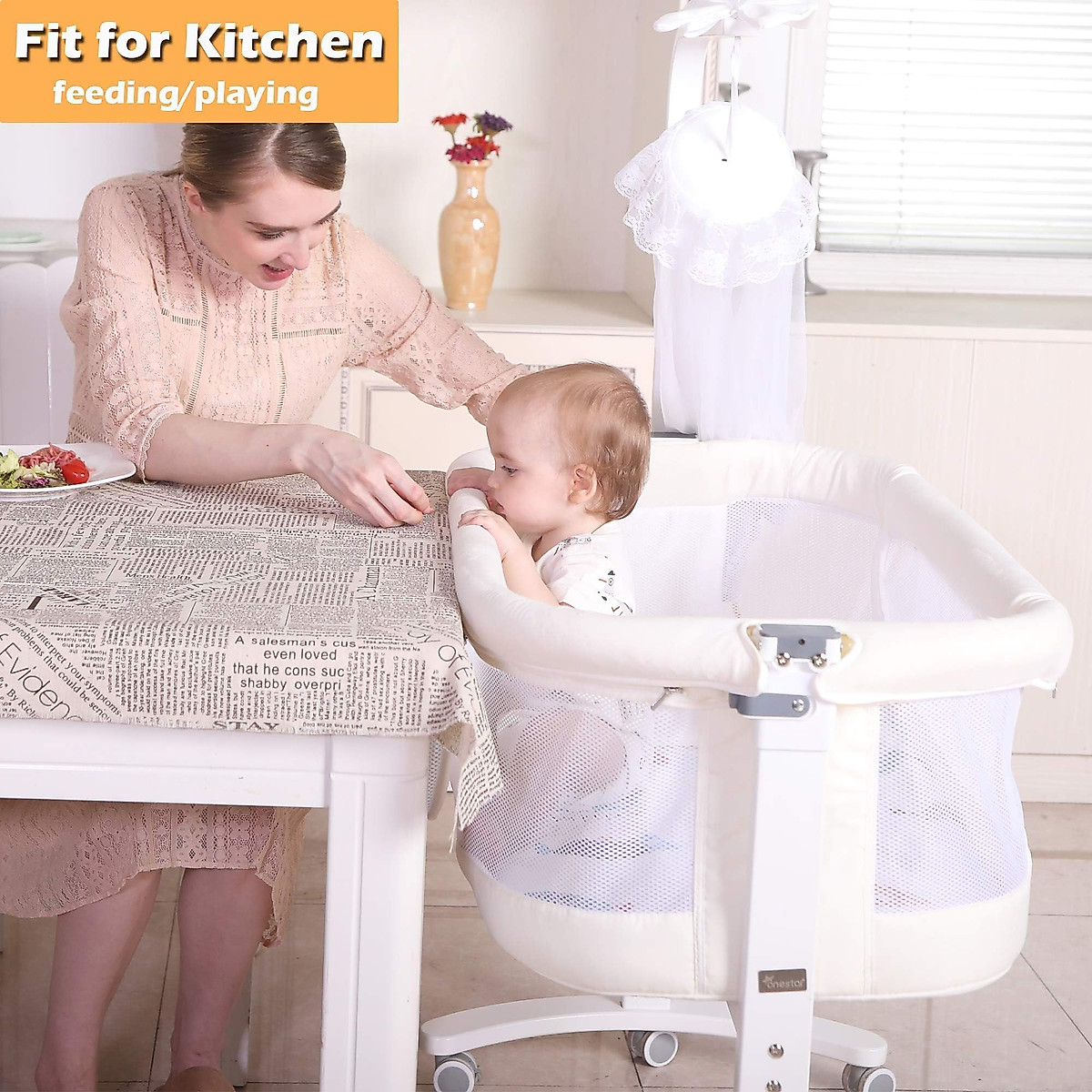 COLOR TREE Baby Bassinet Bedside Sleeper Bedside Crib with 6 Wheels, Mosquito Net, Comfy Mattress for Newborn Baby/Infant, Portable