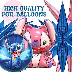 10PCS Stitch Foil Balloons 18" and 26" Angel and Stitch Balloons Birthday Party Decorations Aluminum Foil 5 Stitch Foil Balloons and 5 Angel Foil Balloons Stitch Birthday Party Décor