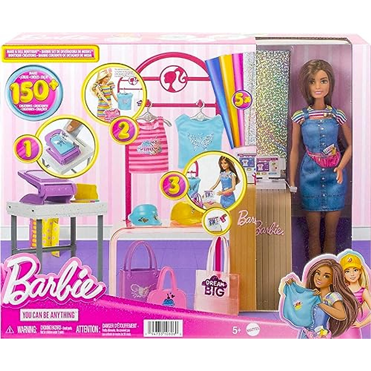 Barbie Doll & Accessories, Make & Sell Boutique Playset with Display Rack, Create Foil Designs Medium
