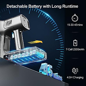 DEVOAC Cordless Vacuum Cleaner, 28Kpa Powerful Stick Vacuum Cleaner with 350W Brushless Motor, 45 Min Max Runtime, 6 in 1 Lightweight Vacuum Cleaner for Carpet Hardwood Floor Pet Hair, Blue