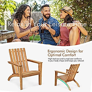 Tangkula Adirondack Chair Acacia Wood Outdoor Armchairs, Weather Resistant for Patio Garden Backyard Deck Fire Pit, Lawn Porch Furniture & Lawn Seating, Campfire Chair, Adirondack Lounger (2, Natural)