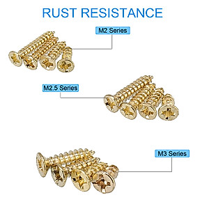 HanTof 1200Pcs Tiny Phillips Flat Head Self Tapping Screws for Wood, Plastic and Soft Metal. M2 M2.5 M3 Small Countersunk Tapper Screws Set for DIY Micro Woodworking Furniture Box. Golden,Carbon Steel