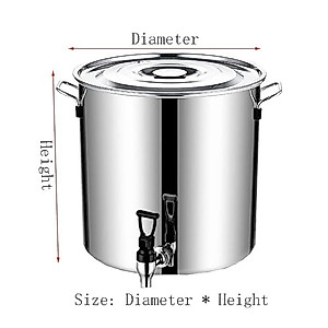 Stainless Steel Stock Pot Stock Pot With Spigot, Round Stock Pot With Soft-Touch Handles, Stainless Steel Soup Stockpot Composite Bottom 5-90L Wine Bucket,Thicken Milk Can With Tap S(Size:20*20cm(5L))