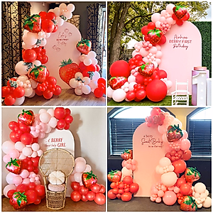 120pcs Strawberry Balloon Arch Garland Kit, Red and Pink Balloons with 27inch Strawberry Foil Balloons for Sweet One Berry First Birthday Baby Shower Strawberry Party Decorations