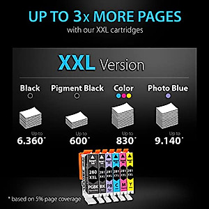 Smart Ink Compatible Ink Cartridge Replacement for Canon PGI-280XXL CLI-281XXL PGI 280 CLI 281 to use with Pixma ​TS9120 TS8320 TS8220 TS8120 (PGBK & BK/C/M/Y/PB) 6 Combo Pack