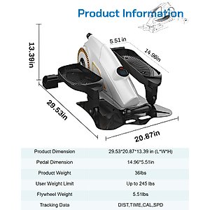 SPORFIT Under Desk Elliptical Machine, Seated Mini Elliptical Stepper for Office,Magnetic Resistance for Quiet and Durable,Pedal Exerciser w/LCD Monitor