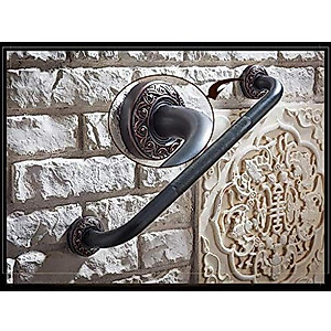 CRODY Bath Wall Attachment Handrails Grab Bar Rails Towel Rack Grab Bar European Copper Retro Antique Wall Hanging Toilet Disabled Elderly Bathroom Safety Handrail Senior Assist Bath Handle/Black/49.1
