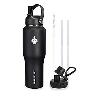SENDESTAR Stainless Steel Water Bottle,2 (32 oz tumbler and 64oz beer gowler),Double Wall Vacuum Insulated Leak Proof, Wide Mouth Water bottle with Straw Lid or Spout Lid,Keep Liquids Hot or Cold