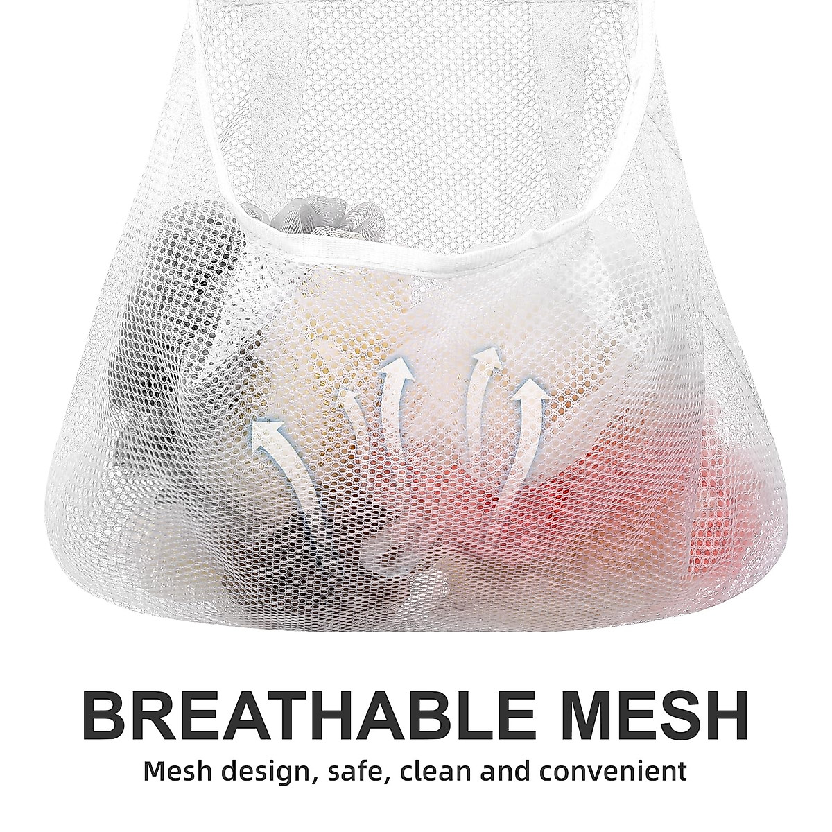 PartyKindom Hanging Mesh Clip Bag for Storage, Bathroom Laundry Bag, Multi-functional Mesh Clothespin Bag, Kitchen Storage Holder Bag, Fruit Vegetable Holder Pouch