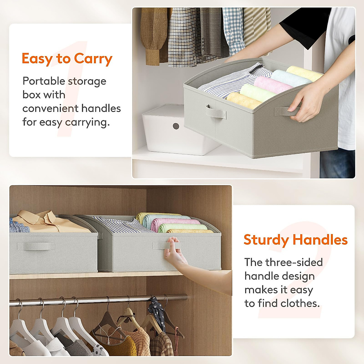 Lifewit Storage Baskets for Shelves, 6 Packs Non-woven Fabric Trapezoid Closet Organizer Bins with Handles, Foldable Clothing Containers Box for Clothes, Toy, Towel, Book, DVD, Hats, Large-Light Grey