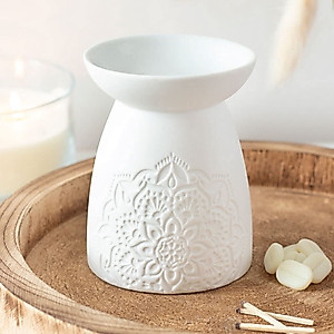 Something Different Ceramic Mandala Oil Burner (12.5cm x 9.5cm x 9.5cm) (White)