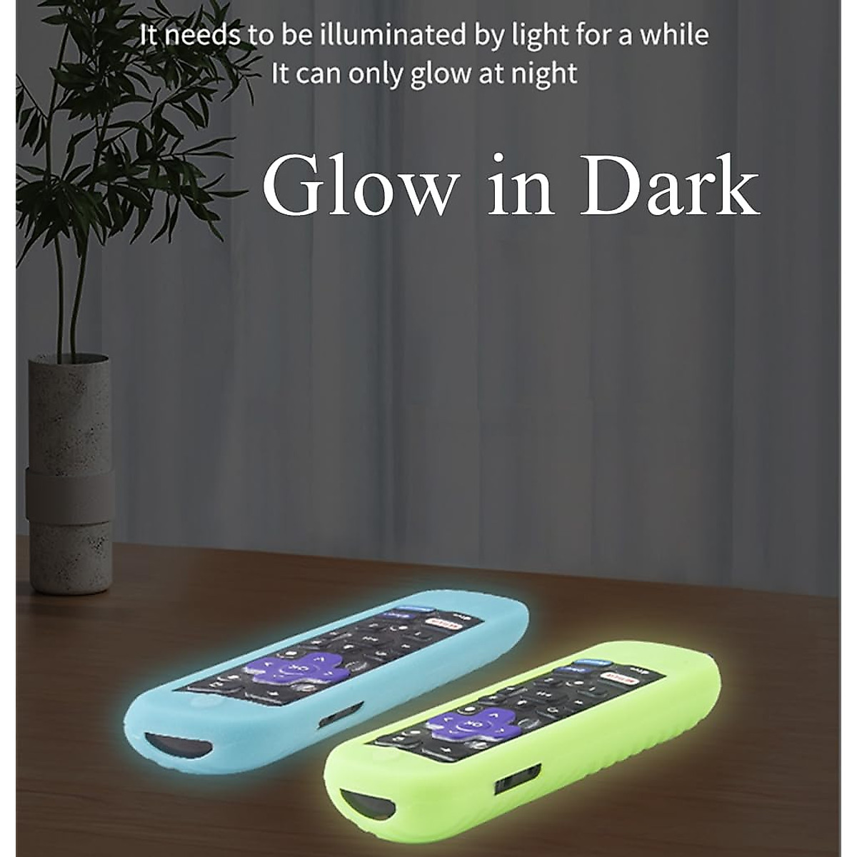 Silicone Protective Case for Roku Ultra 2022 Remote/Roku Voice Pro Remote 2021, Washable Anti Slip Shockproof Silicone Cover Glow in Dark with Lanyard (Blue)