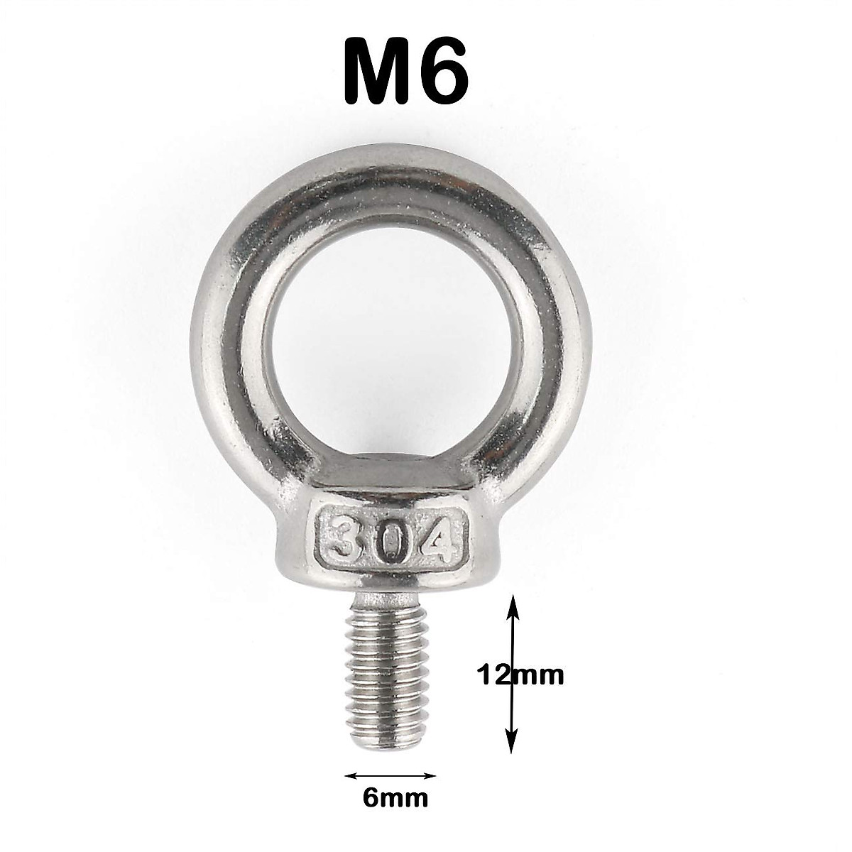 E-outstanding Eyebolt 6PCS M6x12 Male Thread Machinery Shoulder Lifting Ring Eye Bolt with M6 304 Stainless Steel Nylon Lock Nuts