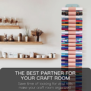 OyeArts Vinyl Storage Organizer, Vinyl Roll Holder for Craft Room Organizers and Storage with 22 Vinyl Rolls, Wall Mount/Over The Door Adjustable Roll Keeper(Pink)