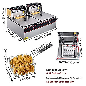 WeChef Large Commercial Deep Fryer 5000W 24L Stainless Steel Electric Countertop Restaurant Equipment Dual Tank Basket