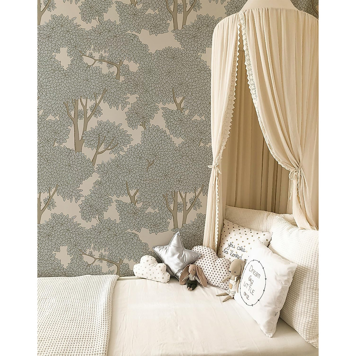 HomKihapai Tree Wallpaper Peel and Stick Wallpaper Forest Wallpaper Jungle Wallpaper Waterproof Wallpaper for Bathroom Mural Wallpaper Stick on Wallpaper (Light, 17.7in x 32.8ft)