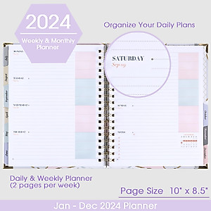 2024 Planner - Weekly & Monthly Planner 2024 with Tabs and Thick Paper, Jan 2024 - Dec 2024, Back Pocket with 15 Notes Pages + Gift Box - 8" x 10"