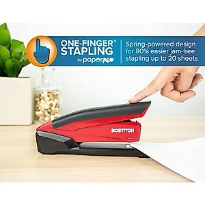 Bostitch Stapler with Staples - InPower Red Stapler - Spring Powered Stapler with 1260 Staples - Built-in Staple Remover - Staple Storage Compartment - One Touch Heavy Duty Staplers for Desk