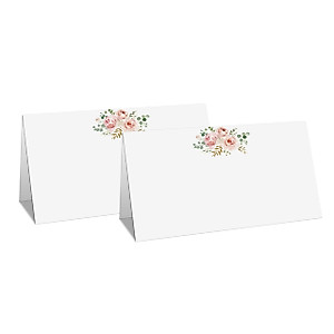 Boho Floral Blush Pink Table Place Card, 25 Pcs Tent Style Cards Set, Editable Name Cards for Table Seating, Food Lables for Birthday Party, Baby Shower, Wedding, Bridal Shower(18)