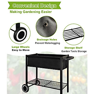 Fiwithy Raised Garden Bed with Legs for Outdoor Plants, Standing Elevated Planter Box Cart on Wheels for Vegetables Flower Herb Patio, Black