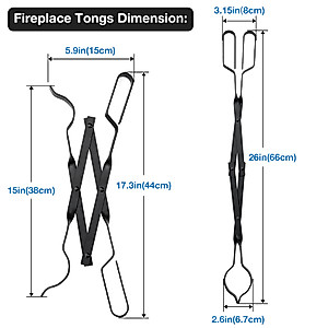 36” Fireplace Fire Pit Poker and 26” Fireplace Tongs Tool Sets, Campfire Fireplace Tools for Outdoor/Indoor