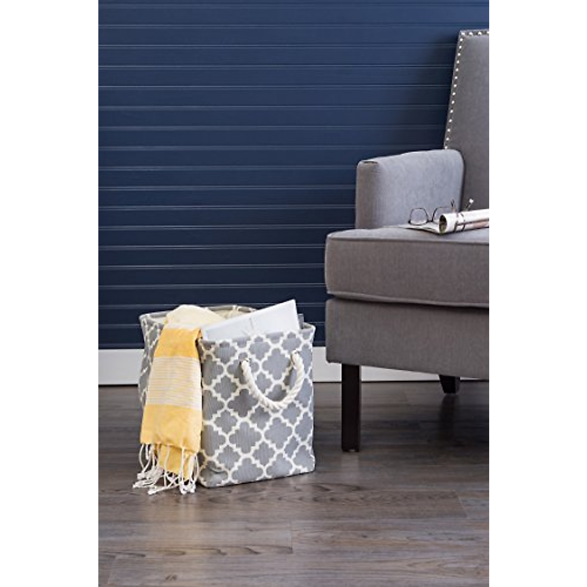 DII Polyester Container with Handles, Lattice Storage Bin, Large, Gray