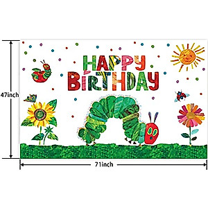 Cartoon Very Hungry Little Green Caterpillar Happy Birthday Banner Kid Reading Story Insects Theme Decor Decorations for 1st Birthday Party Baby Shower Supplies Backdrop Photo Studio Booth Props