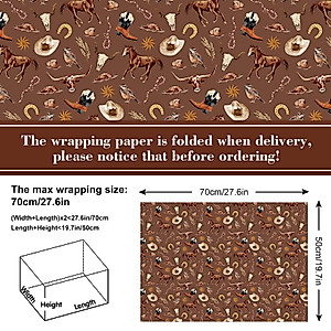 AnyDesign 12 Sheet Western Cowboy Wrapping Paper Wild West Horse Bull Cactus Gift Wrap Paper Bulk Folded Flat Funny Art Paper for Birthday Wedding Baby Shower DIY Crafts Gift Packing, 19.7 x 27.6 In