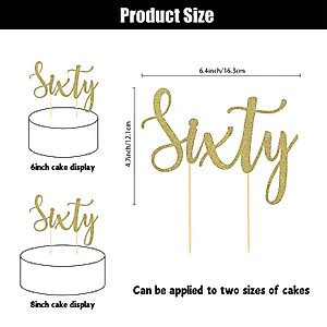 Gold Glitter 60th Birthday Cake Topper, Sixty Birthday Cake Topper for Celebrating Sixty Years Old Anniversary/Birthday Party Decorations (6 inch)