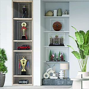 Clear Acrylic Display Case,Self-Assembly Display Box with Black Acrylic Base,Countertop Box Cube Organizer Stand Riser Dustproof Protection Showcase for Action Figures Toys Collectibles(9.5x8x8 inch)