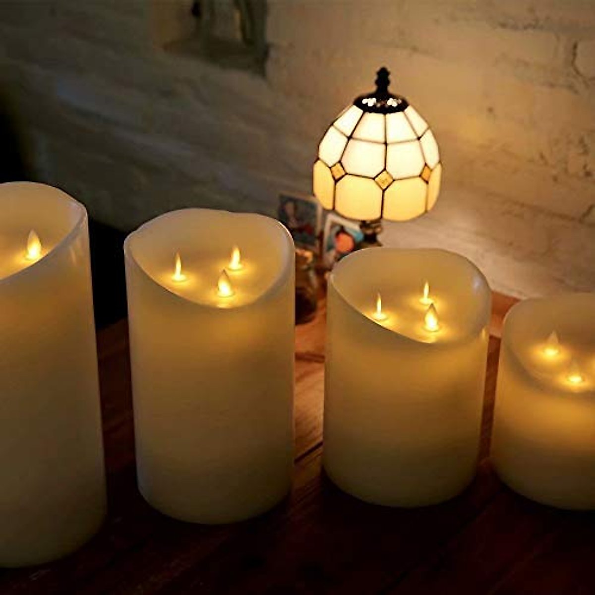 NONNO & ZGF XL-Flameless Wax 6inch High Candle with 3 - Wicks Moving, Led Battery Operated Candles with Remote Control and Timer Function, Ivory