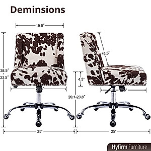 Hyfirm Home Office Desk Chair with Wheels, Modern Rolling Task Chair for Bedroom/Computer/Studing/Small Spaces, Teen Girls Comfy Fabric Armless Desk Chair, Cow