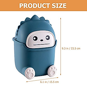 UPKOCH Mini Desk Trash Can Cartoon Desktop Trash Can Mini Garbage Bin Monster Wastebasket with Lid for Home Bathroom Kitchen Office Dorm Dark Blue