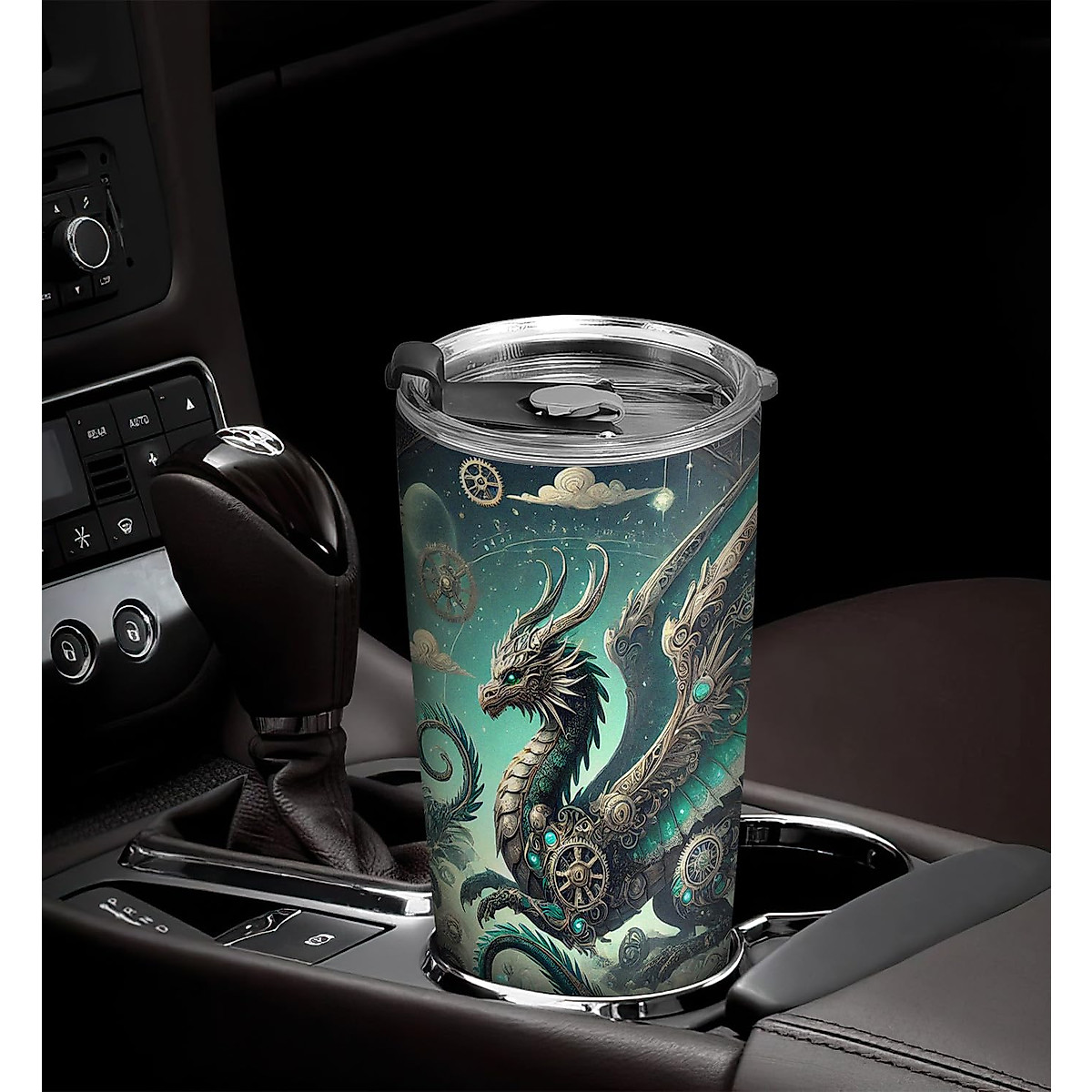 64HYDRO 20oz Steampunk Mechanical Dragon Tumbler, Engineer Mechanic Dragons, Gaming, Gamers Gifts for Dragon Lovers, Stainless Steel Double Wall Vacuum Insulated Coffee Mug, Travel Cup with Lid