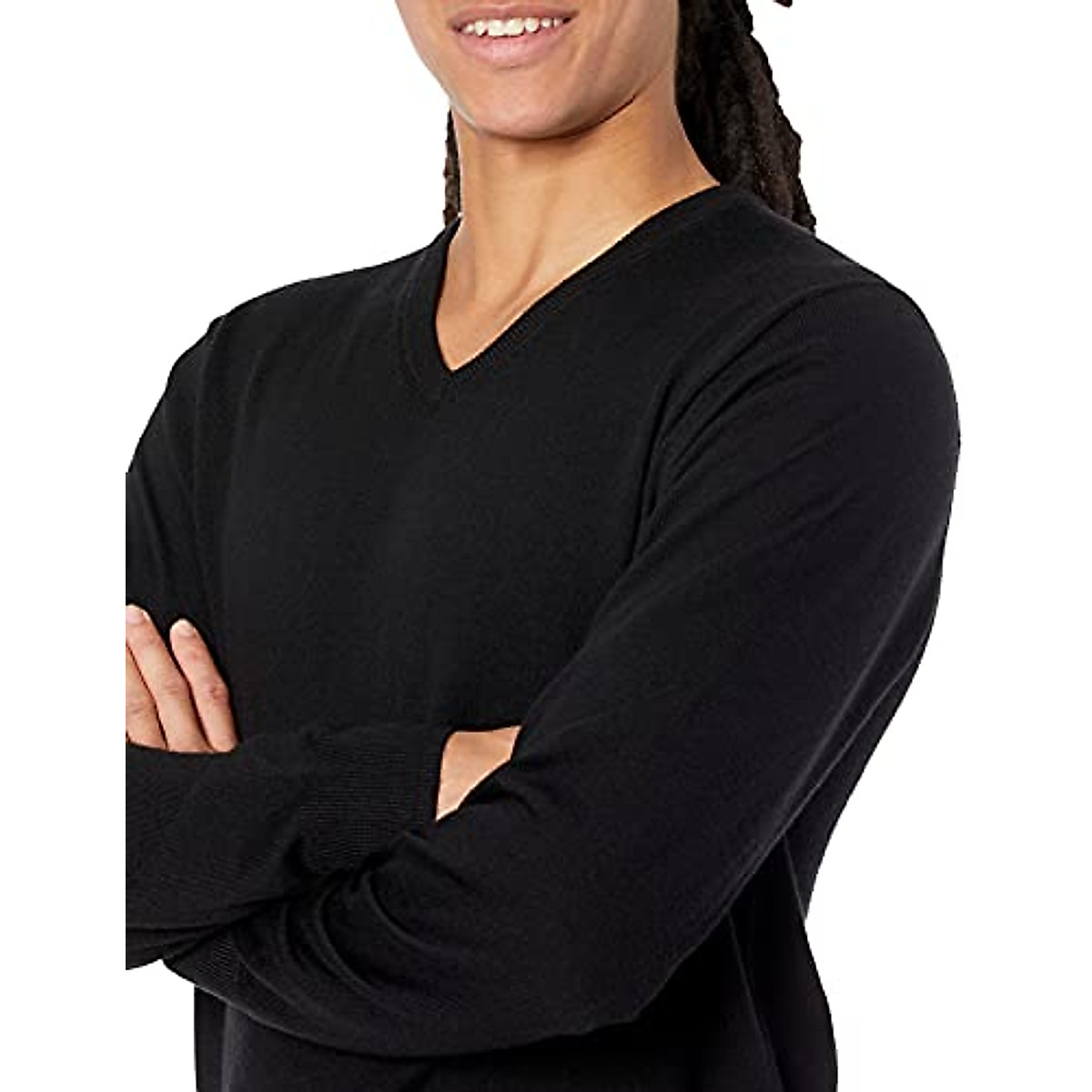 Goodthreads Men's Lightweight Merino Wool V-Neck Jumper (Available in Tall), Black, Large
