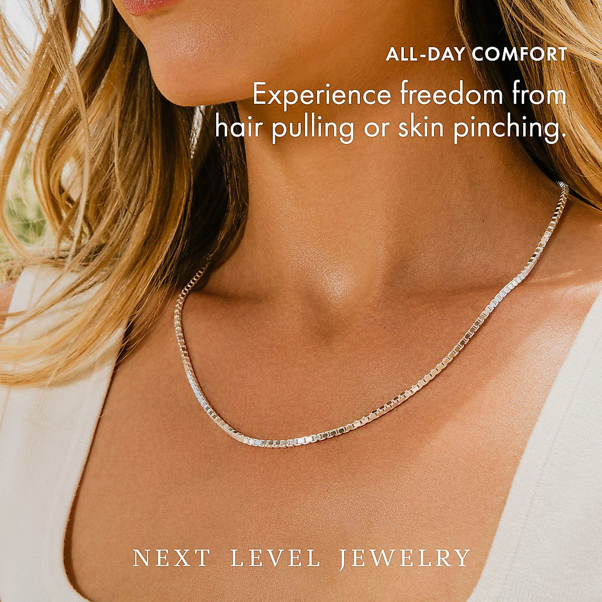 Next Level Jewelry Italian Box Chain Sterling Silver 1MM, 925 Sterling Silver Box Chain Necklace Women, Sterling Silver Chain Women, Thin Sterling Silver Necklace Chain Women Girl, 2.5mm,24