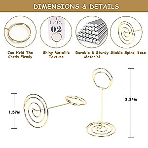 KIMOBER 24PCS Table Number Holders, Round Place Card Holder,Tabletop Memo Note Stand Picture Photo Picks Card Clips for Wedding Birthday Party(Gold)