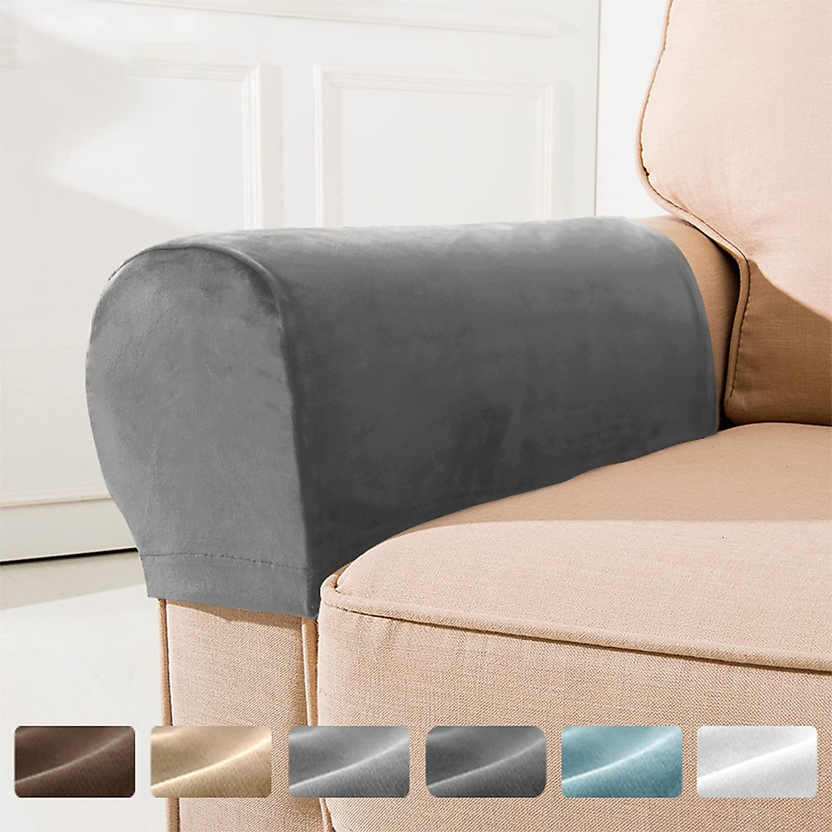 BAGASI Sofa Arm Rest Covers Set of 2 Stretch Armrest Chair Covers Waterproof Armchair Couch Anti-Slip Furniture Protector Slipcovers for Armchairs Sofa Couches Recliner,White