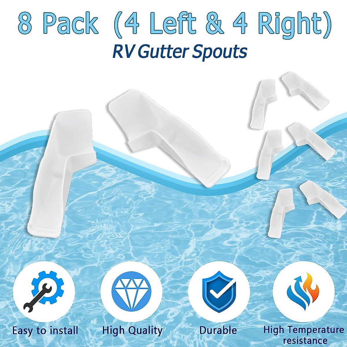 RV Gutter Spouts, White Rain Gutter Extensions to Protect The Top of RV in Rainy Days, Reduce Dirt and Black Streaks on Your RV（4 Left & 4 Right）