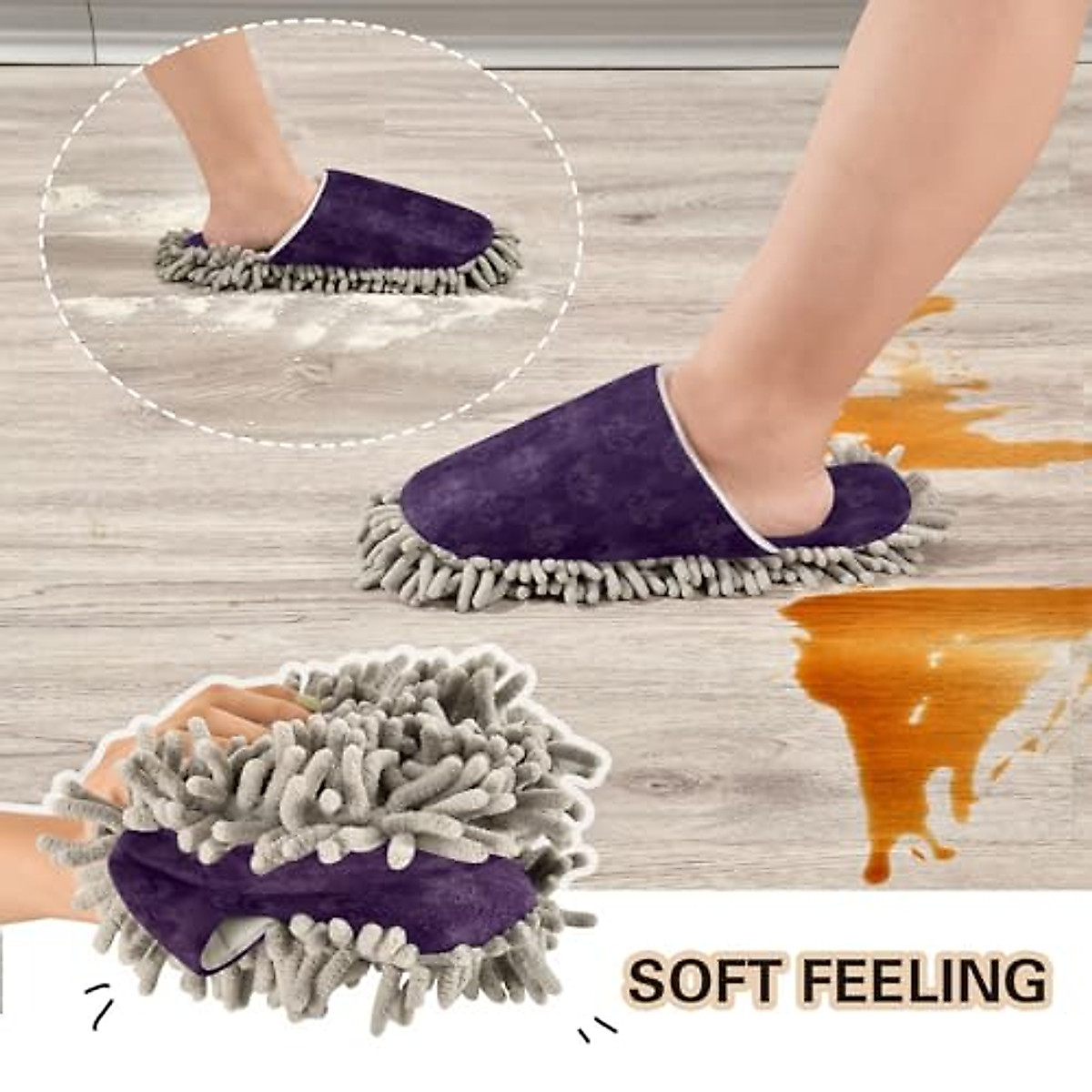 FLildon Microfiber Cleaning Slippers Mardi Gras Dark Print Washable Mop Shoes Slipper for Men/Women House Floor Dust Cleaner, Size L