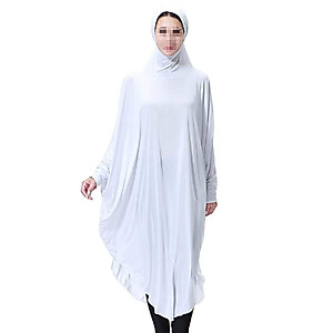 Women Elegant Muslim Hijab Clothing Bat Shirt Shape Islamic Body Head Covering Festival Prayer Clothing Femme Formal Robe - M (White)